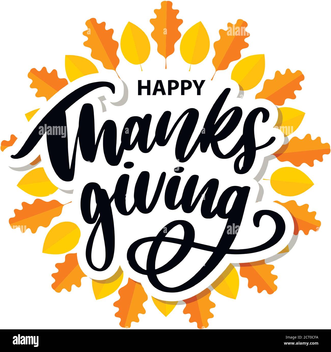 Happy thanksgiving brush hand lettering, isolated on white background. Calligraphy vector ...