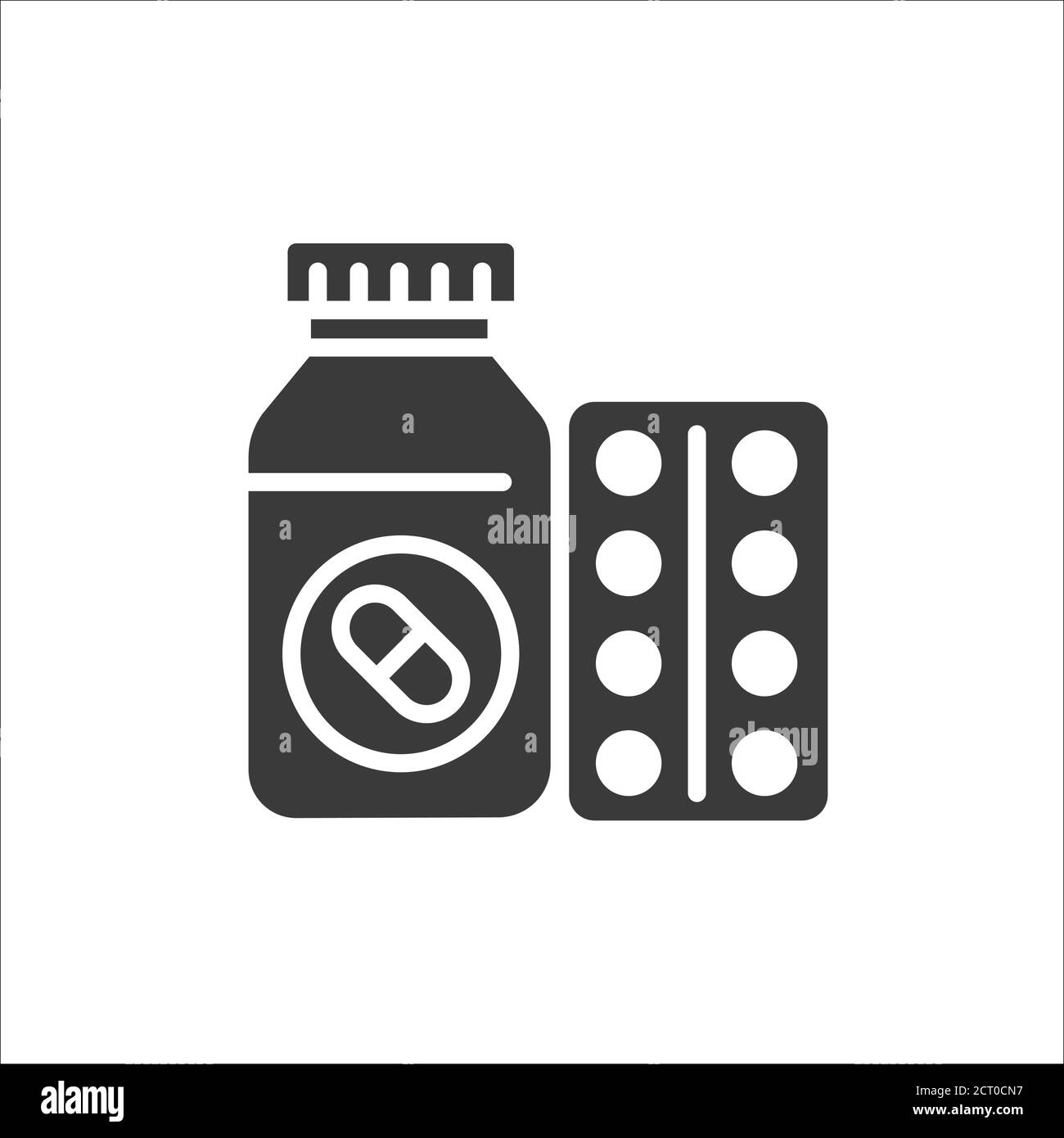 Pill bottle and blister black glyph icon. Pharmaceutical product ...