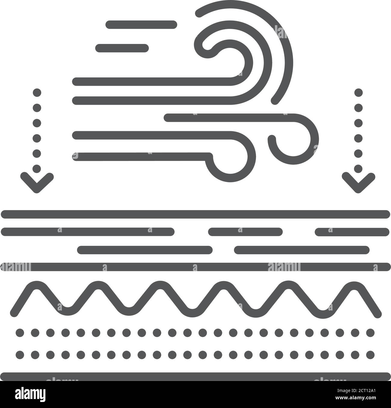 Effects on the skin of the wind line black icon. Skin care. Sign for ...