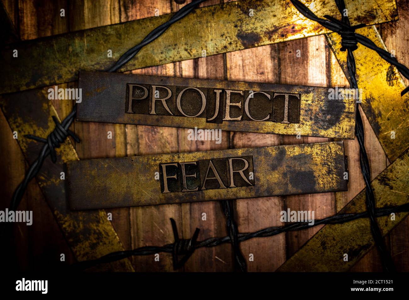 Project Fear text message on textured grunge copper and vintage gold ...
