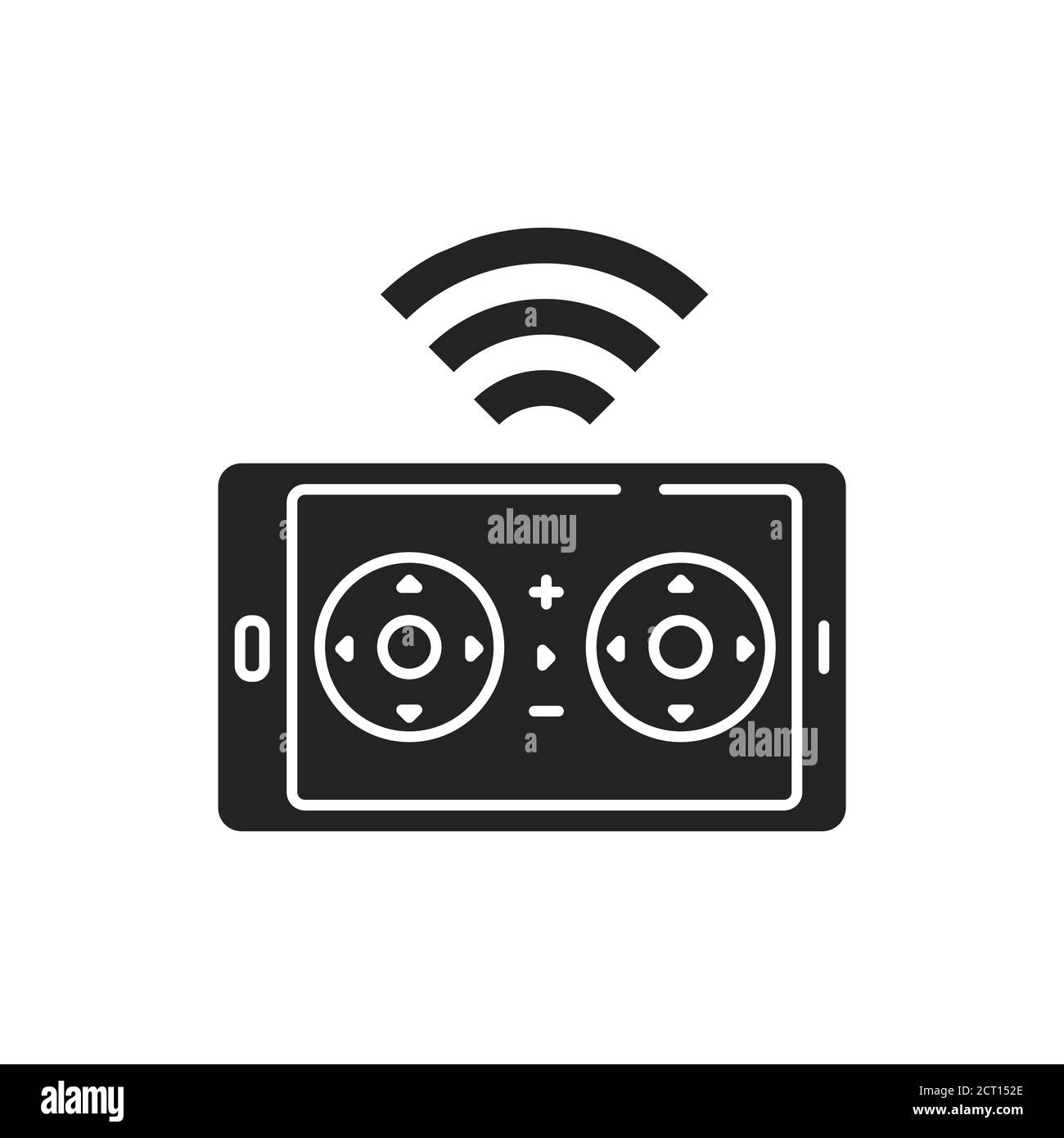 Drone control smartphone black glyph icon. Mobile app quadcopter remote ...