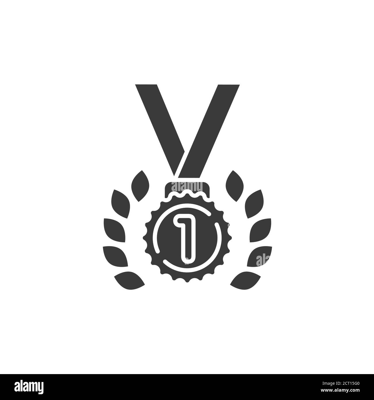 Medal gold first place black glyph icon. Laurel wreath and number one ...