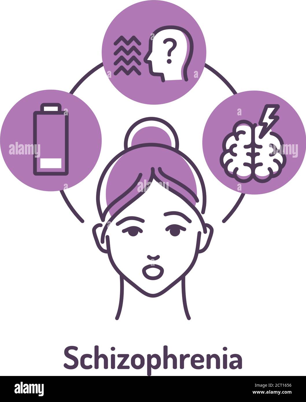 Schizophrenia color line icon on violet background. Insane person Stock ...