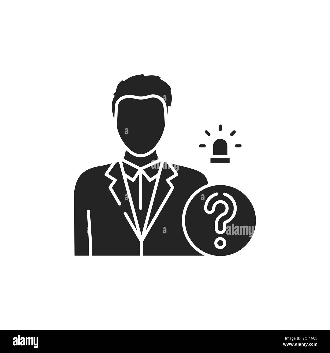 Criminal court glyph black icon. Defendant and question mark. Law ...
