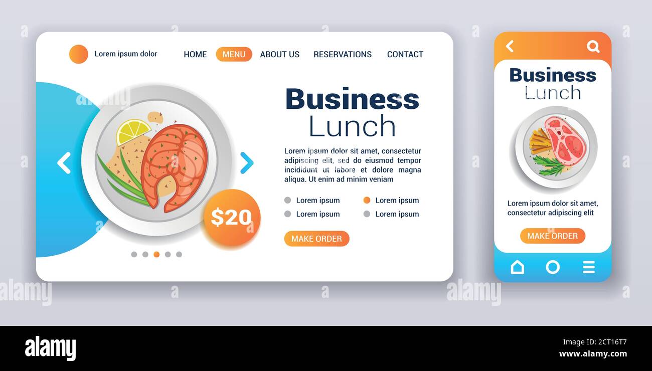 Business lunch web banner and mobile app kit. Flat vector illustration ...