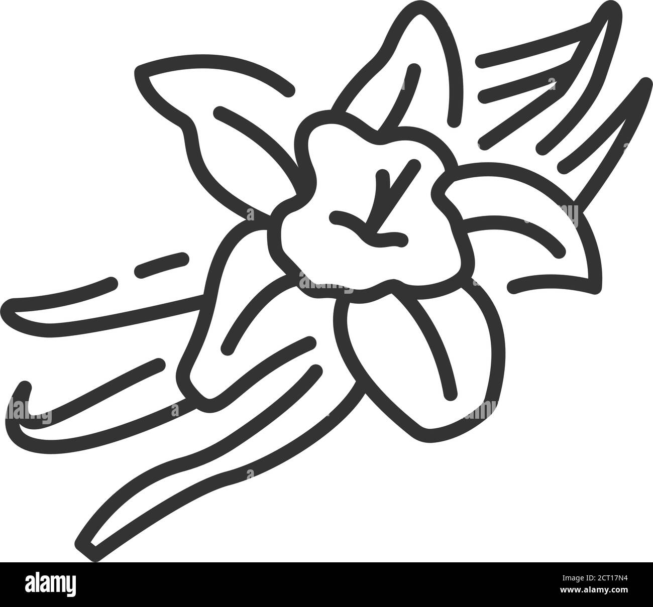 Vanilla pods and flower with caption black line icon. Spices, seasoning ...