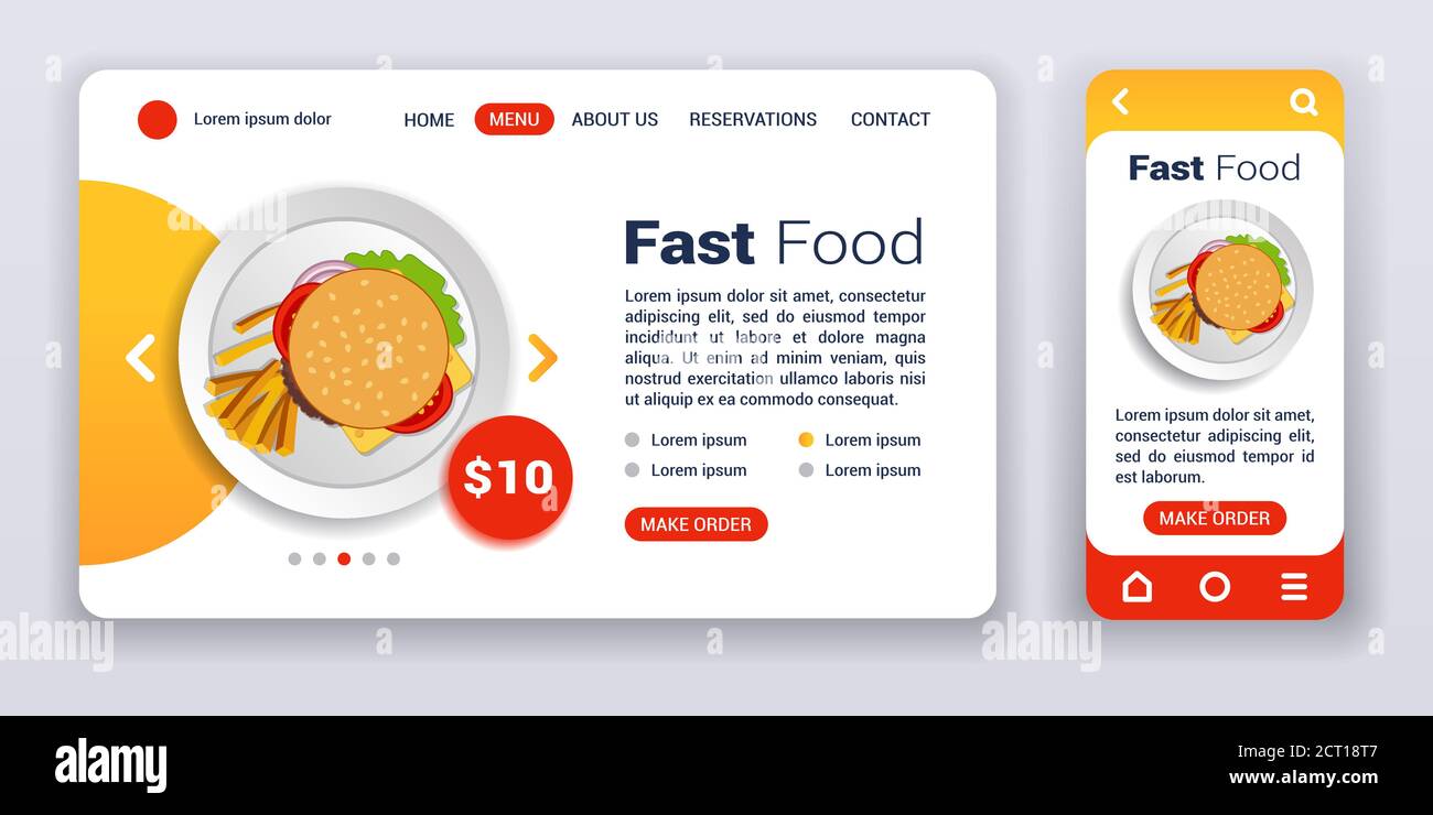 Fast food web banner and mobile app kit. Flat vector illustration ...