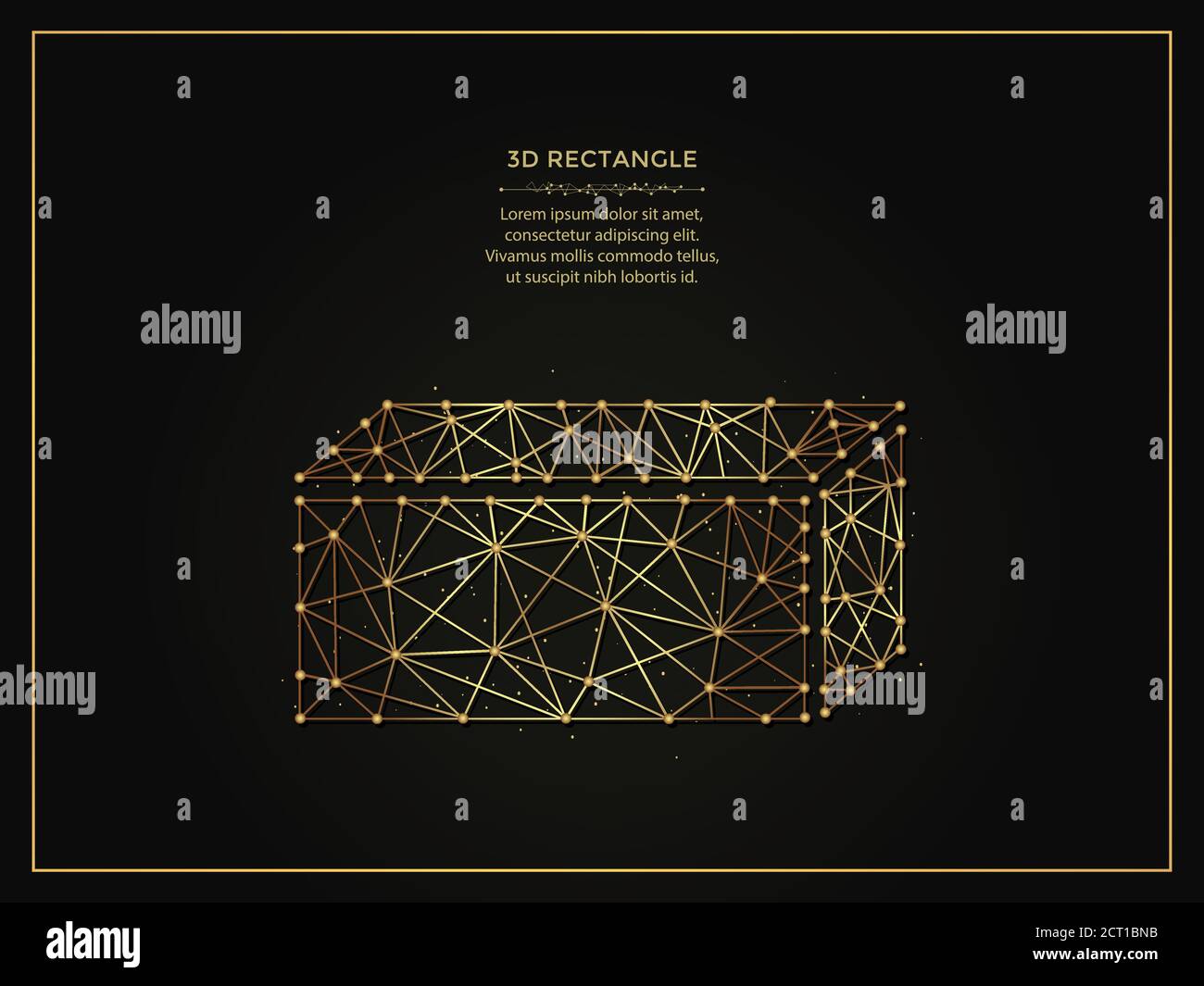 3d rectangle golden abstract illustration on dark background. Geometric ...