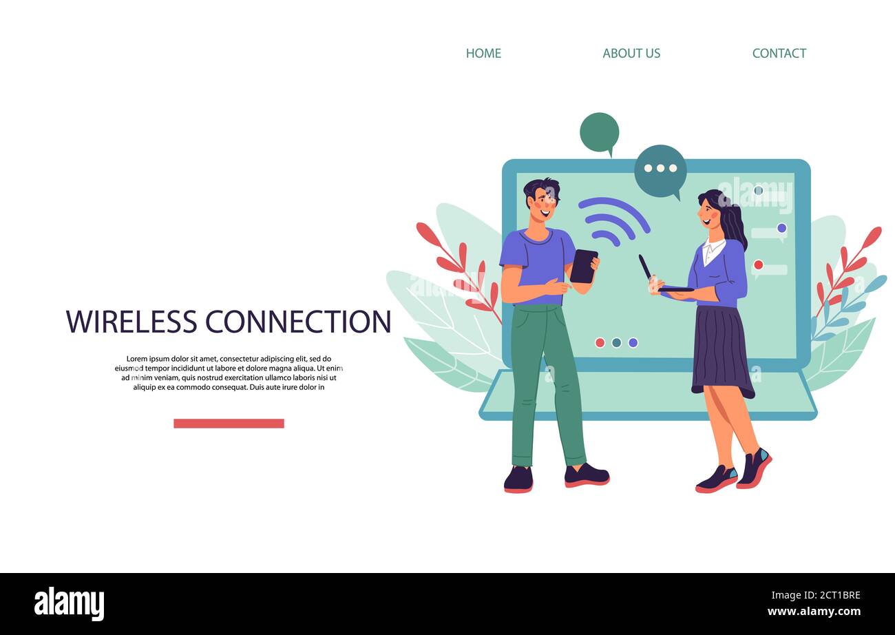 Remote connection wireless technology with people flat vector ...