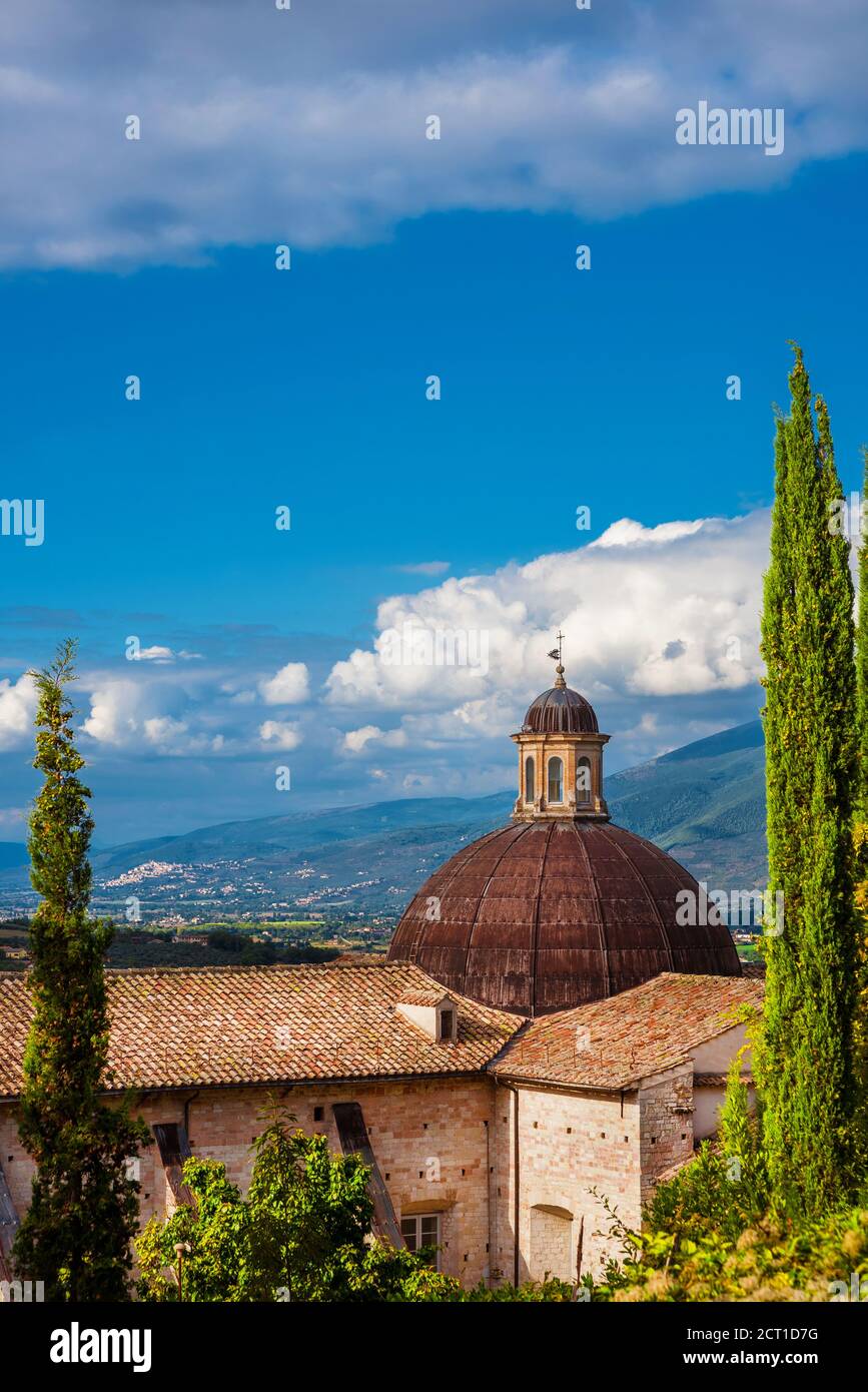 View of the beautiful Umbria countryside with cathedral dome and the ...