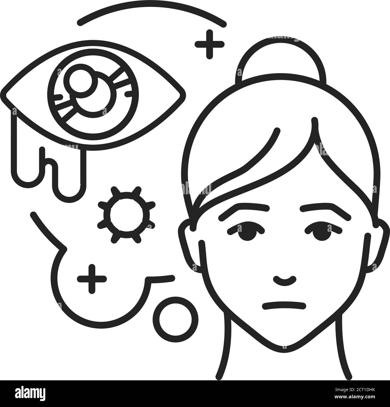 Lacrimation black line icon. Flu symptom. Abnormal or excessive ...