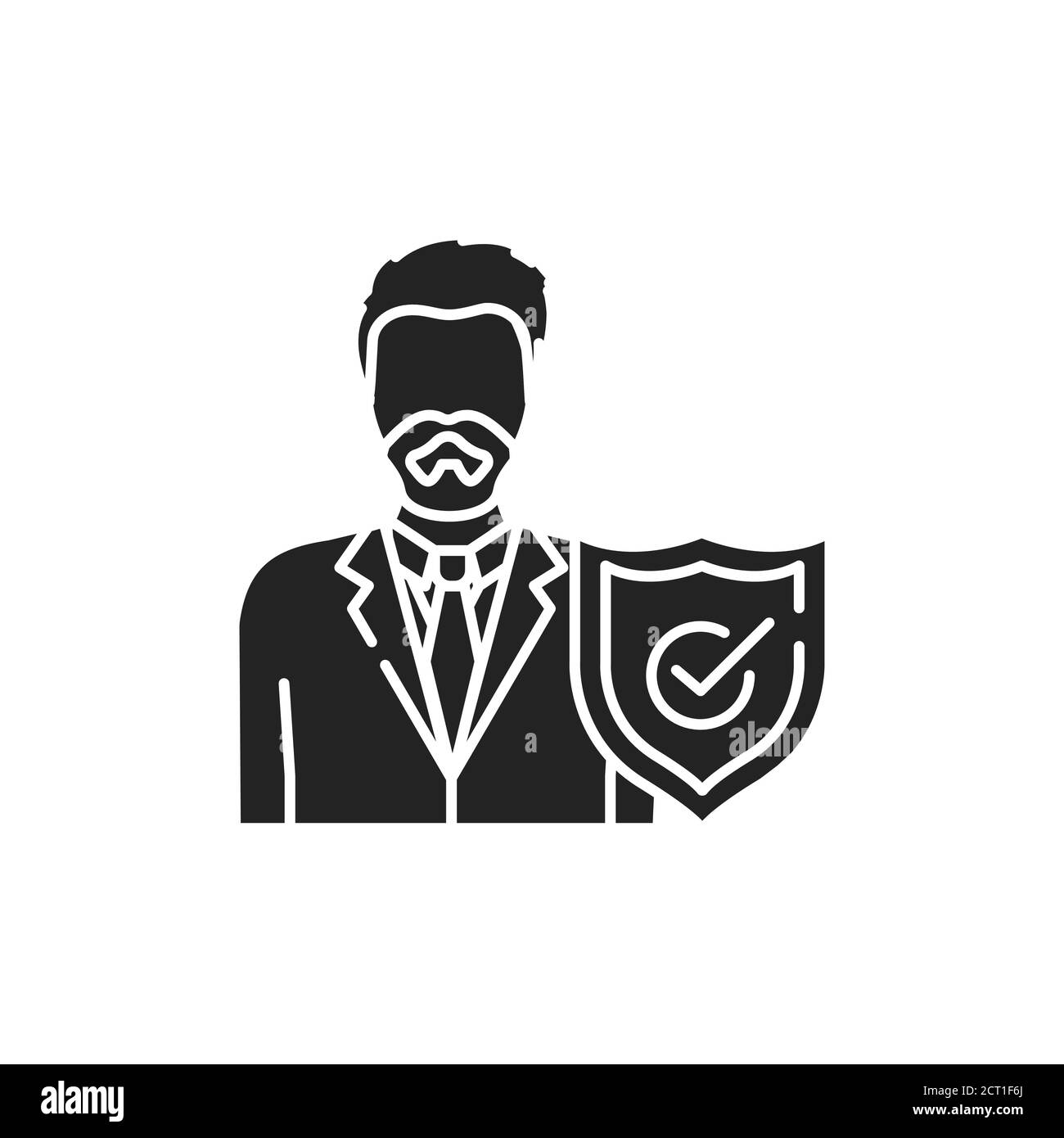 Lawyer with shield glyph black icon. Defendant defense. Courthouse ...