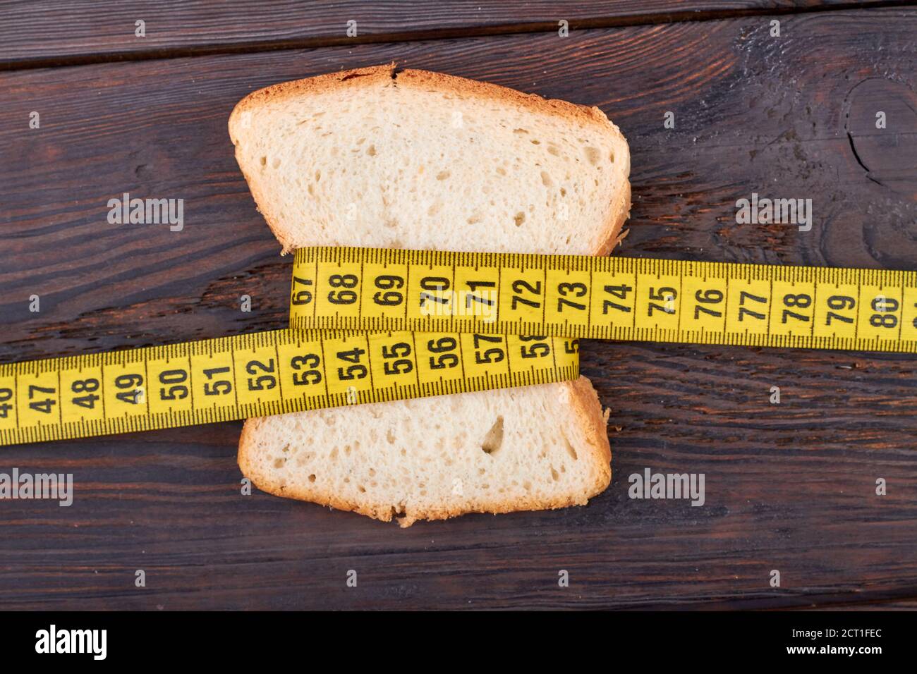 Piece of bread with measure tape Stock Photo - Alamy