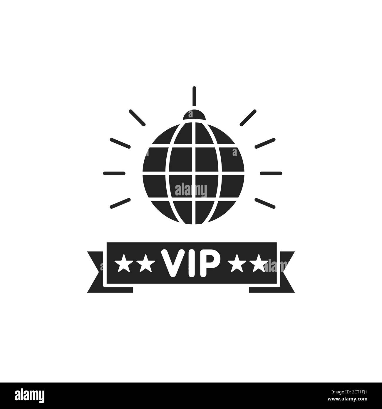 Vip party glyph black icon. Exclusive event. Red ribbon and disco ball ...