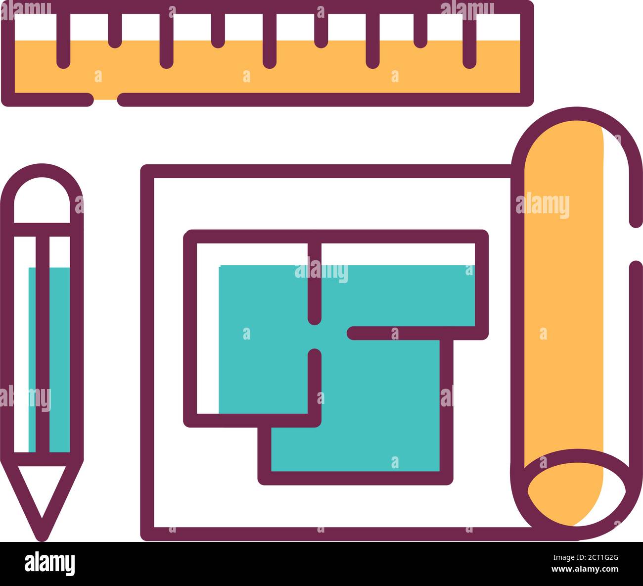 House plan color line icon. A set of construction or working drawings ...