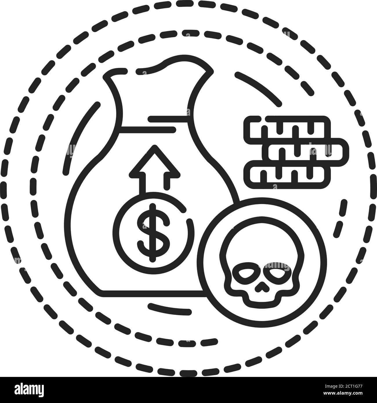 Money addiction black line icon. Physical or emotional dependence on ...