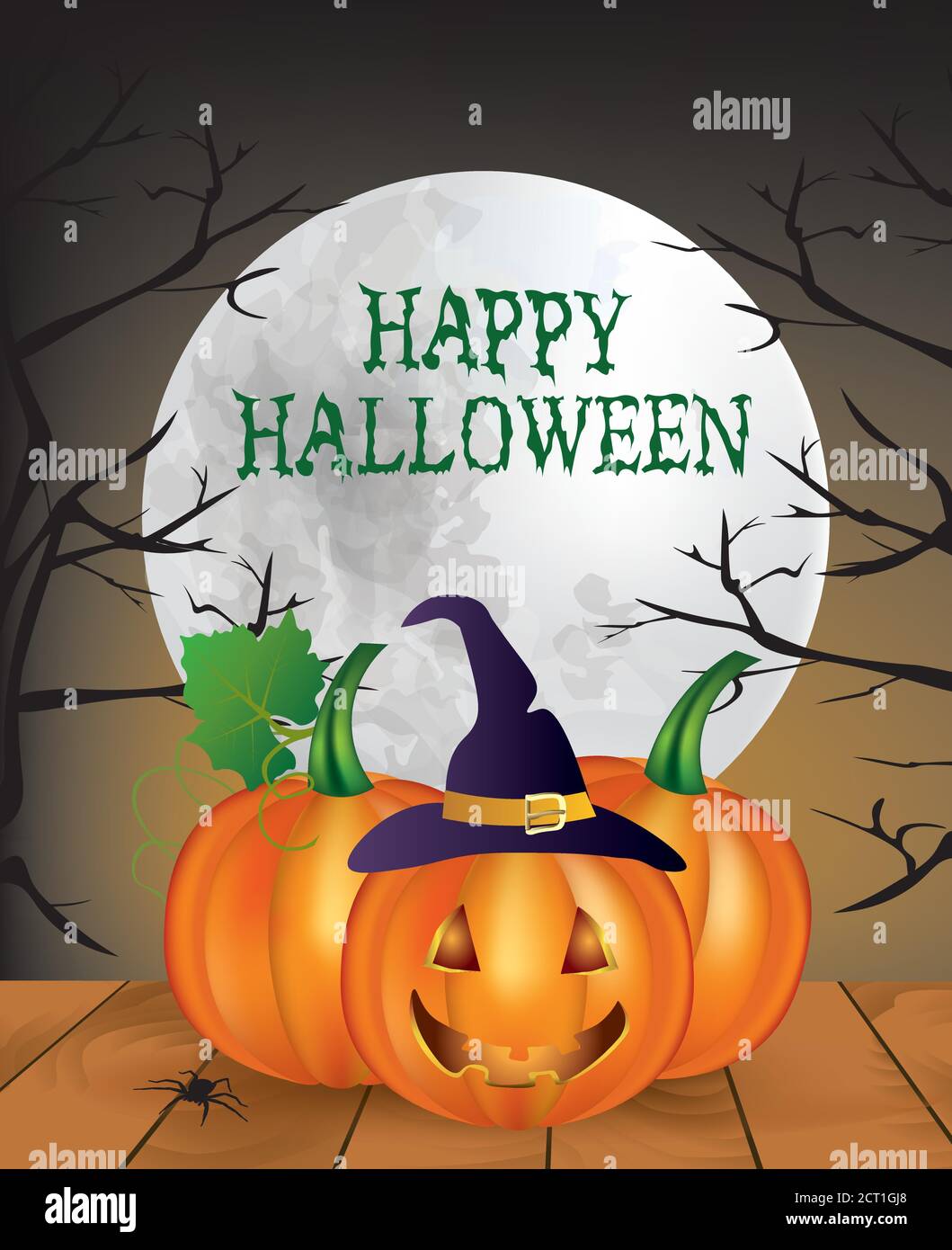Happy Halloween card with pumpkins, vector Stock Vector Image & Art - Alamy