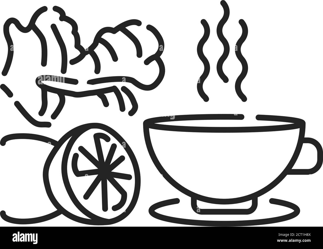 Tea with lemon and ginger black line icon. A drink that helps to ...