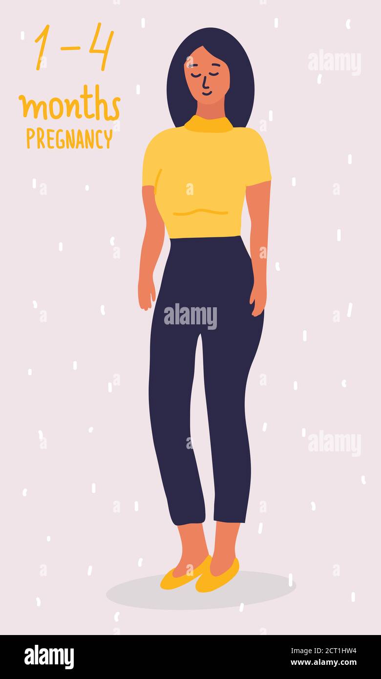 Young white pregnant woman. First trimester of pregnancy. She strokes ...