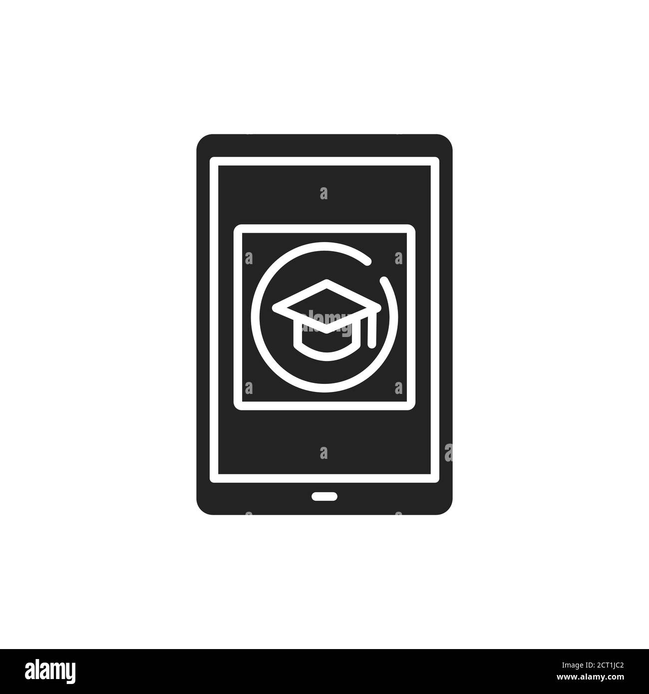 E-learning app in tablet black glyph icon. Online education website ...