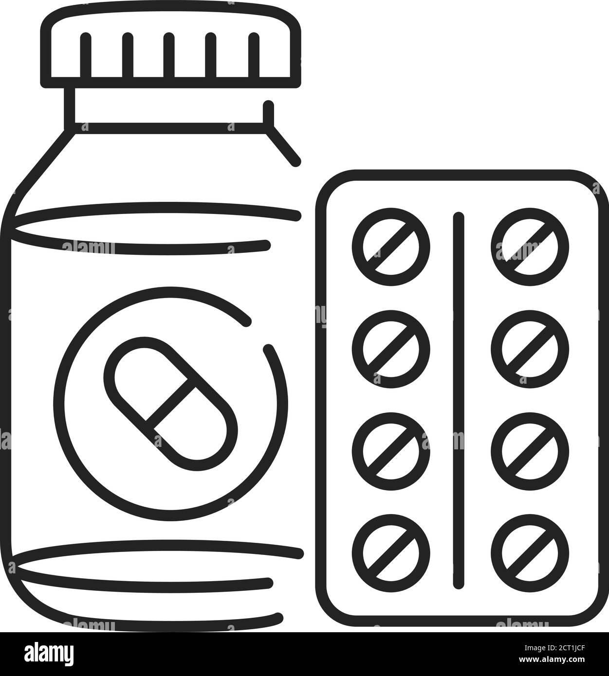 Pill bottle and blister black icon. Pharmaceutical product. Health care ...