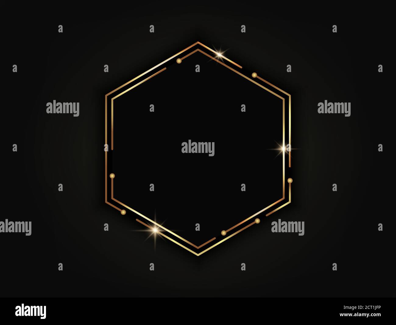 Gold luxury hexagonal frame. Geometric polygonal template made from ...