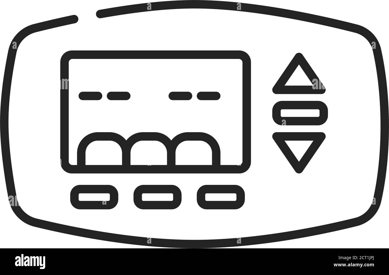 Thermostat for heating a house black line icon on white background ...