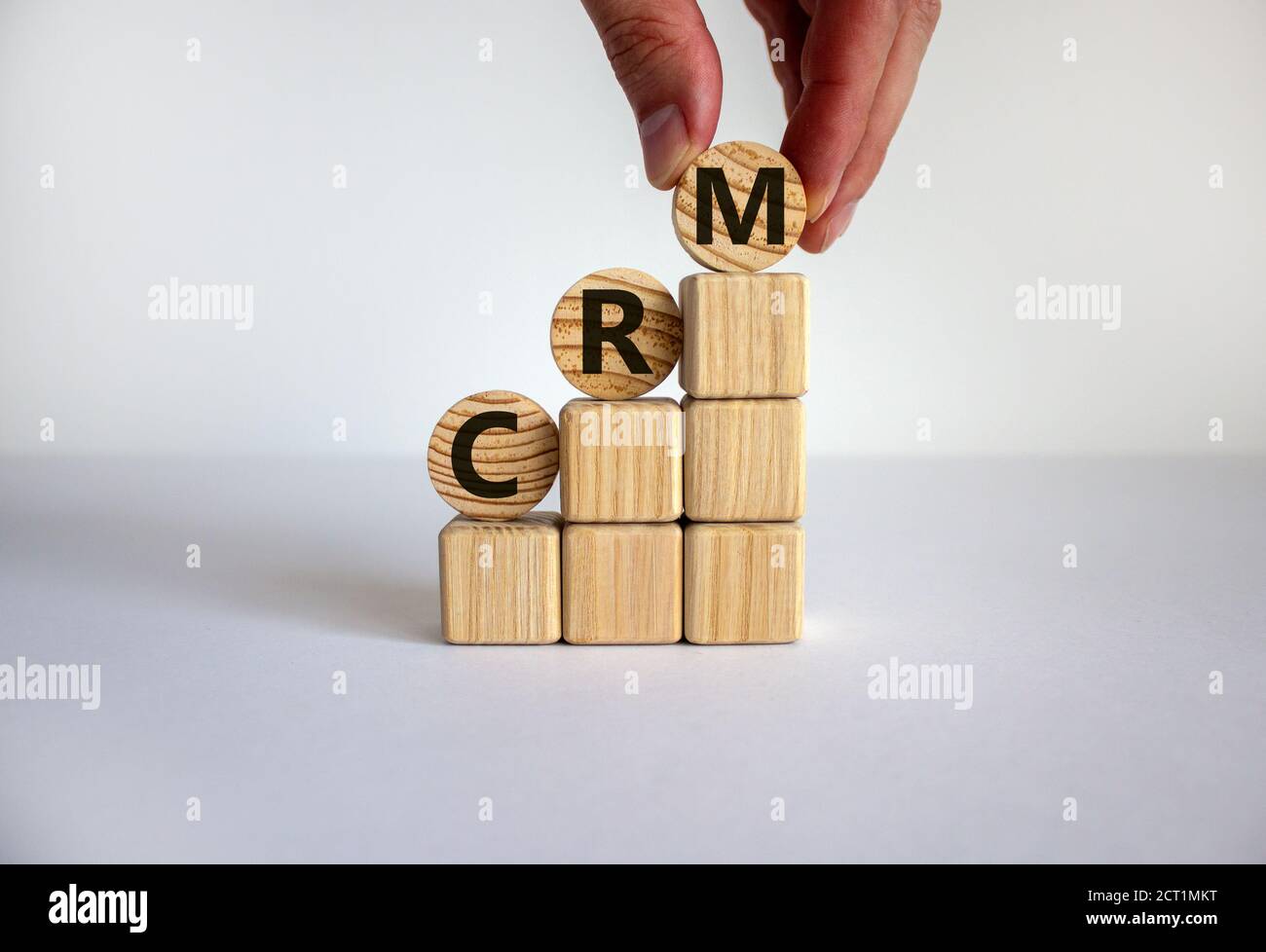 Concept words 'CRM, customer relationship management' on wooden cubes ...