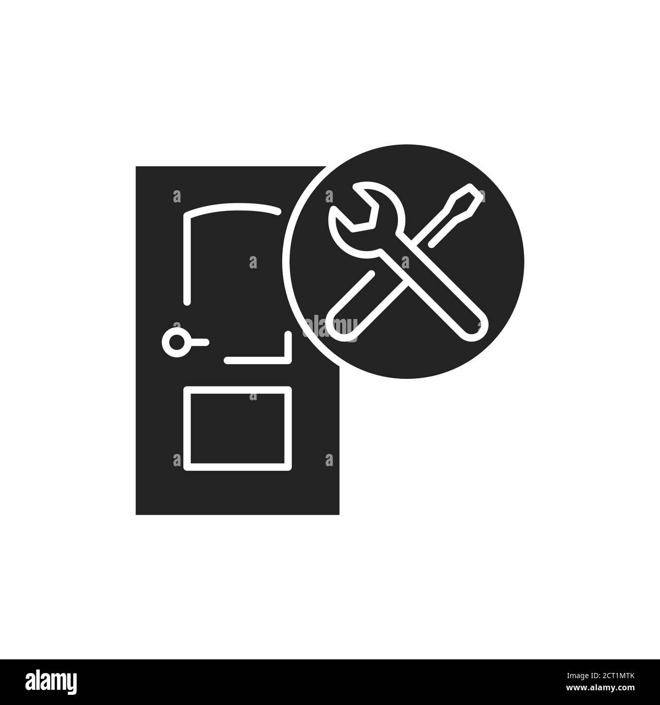 Door installation black glyph icon. Installation of doors in openings ...