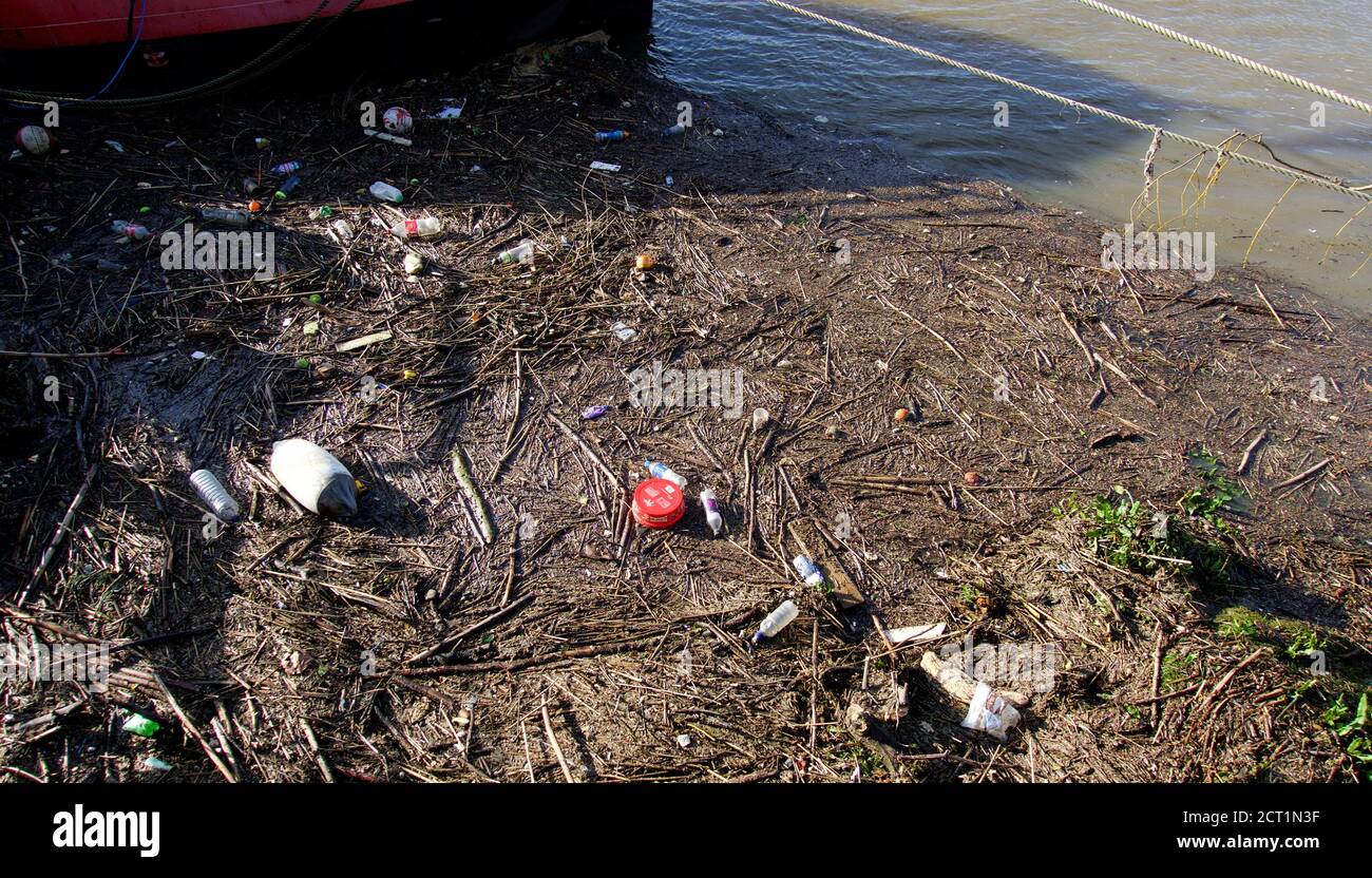 London, England, United Kingdom - 02/21/2020 - Pollution in the river ...