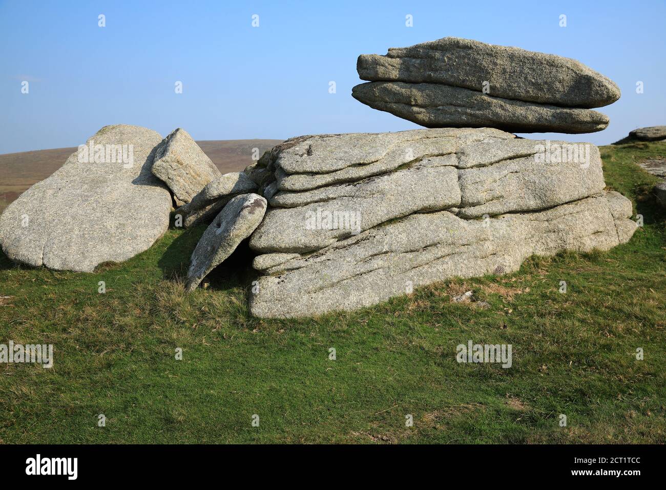 Logan stone at Belstone tor, Dartmoor National Park, Devon, England, UK ...