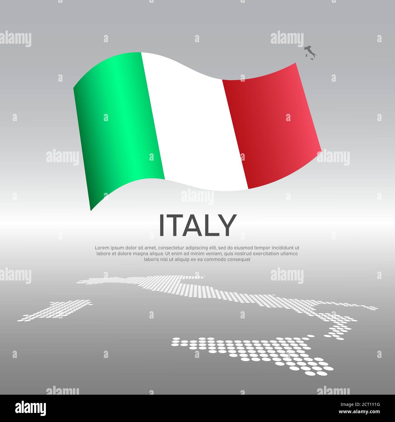 Italy wavy flag and mosaic map on light background. Creative background ...