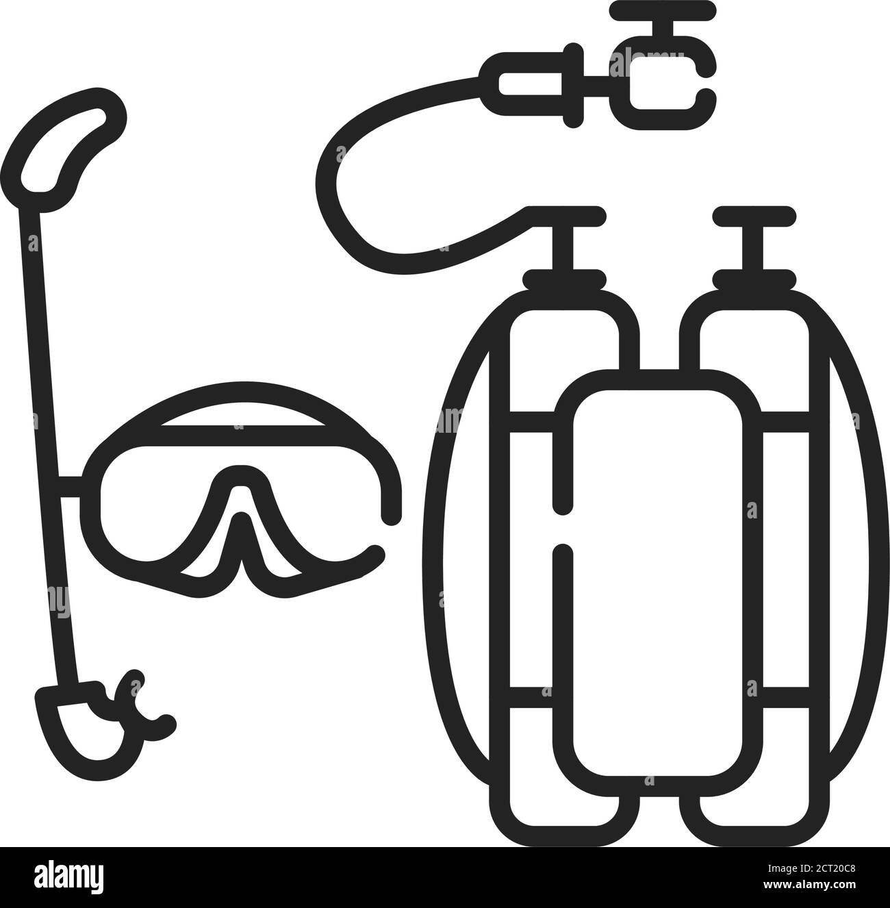 Diving black line icon. Human activity underwater. Mask and regulator ...