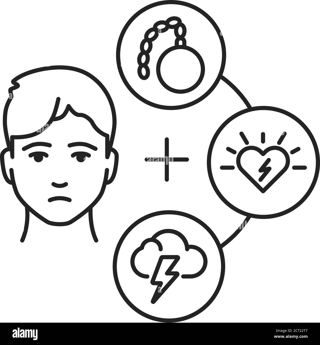 Depression and guilt black line icon. A mood disorder that causes a ...
