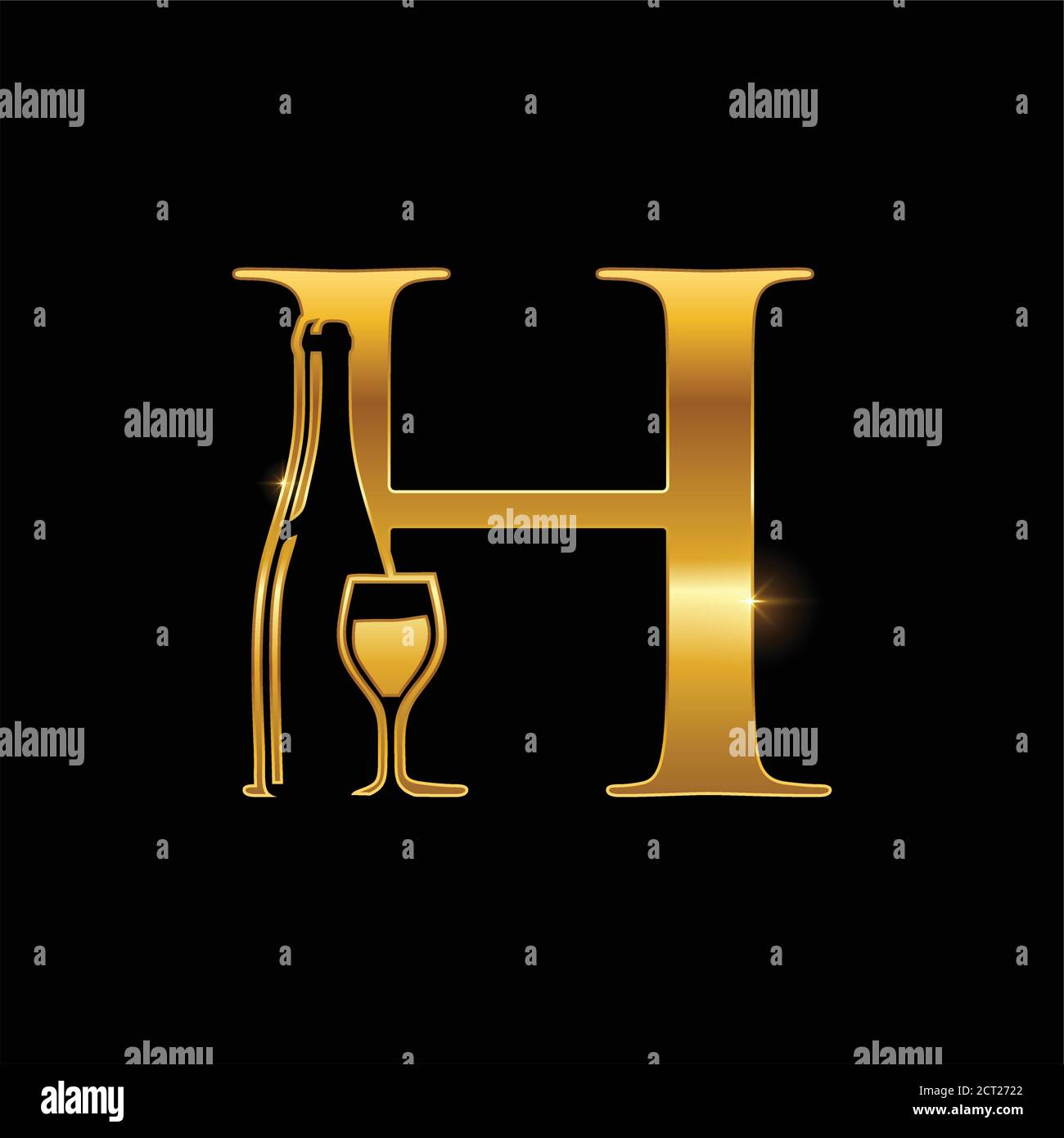 A Vector Illustration of Gold Wine Bottle Initial Letter H Logo Stock ...