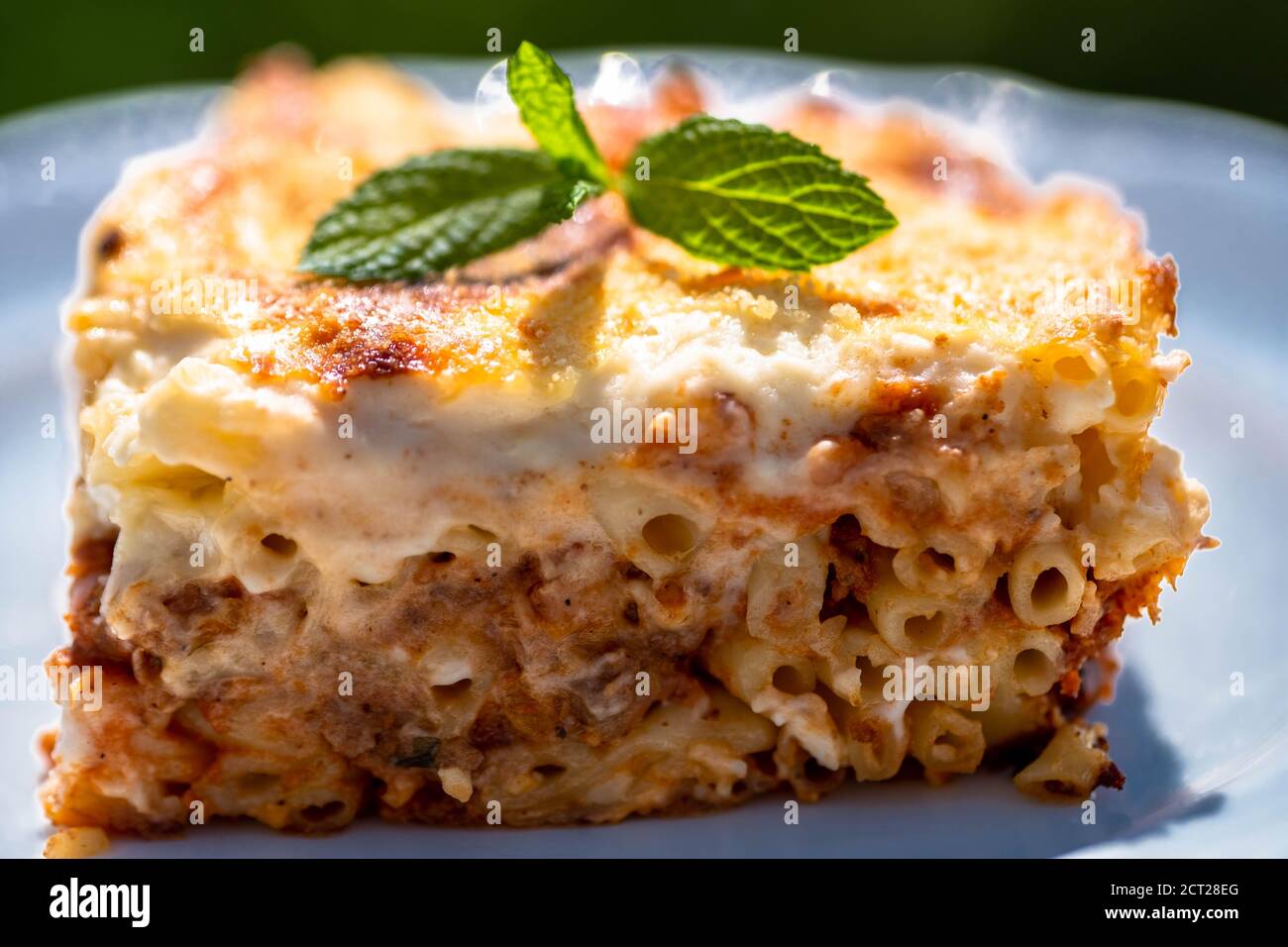 Baked pasta casserole pastitsio with rich bechamel sauce and ground ...