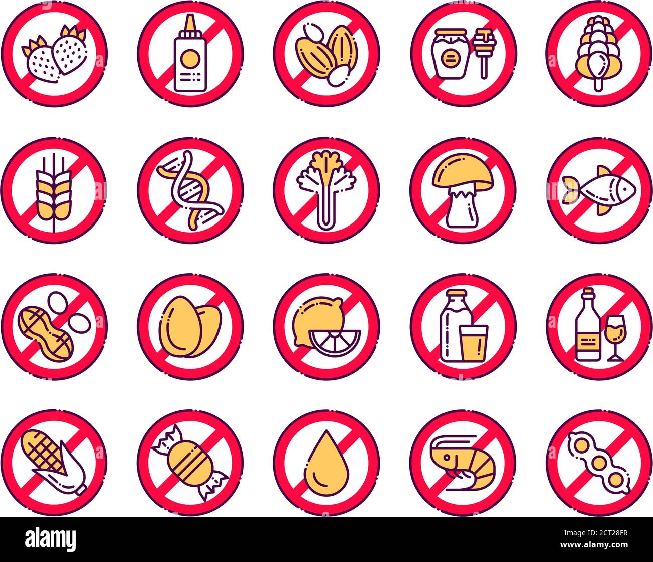 Allergen food free line color icons set. Allergenic ingredients. Food ...