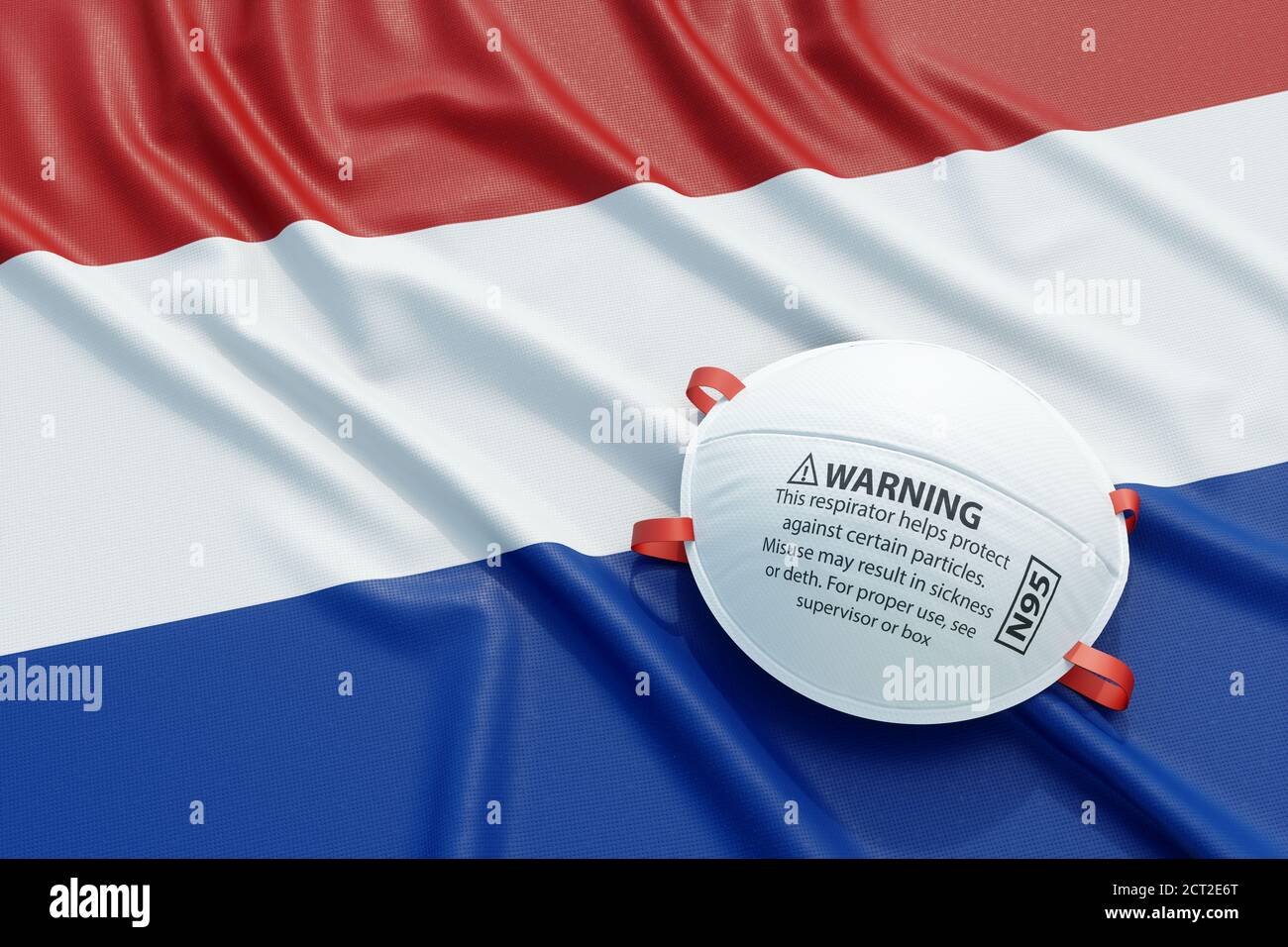 Coronavirus medical surgical face mask on the Dutch national flag ...