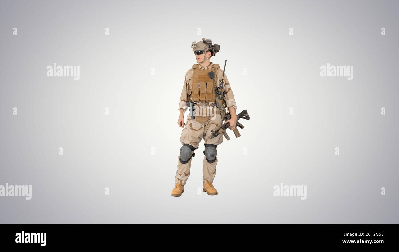 Young USA ranger standing in a casual pose and talking on gradie Stock ...