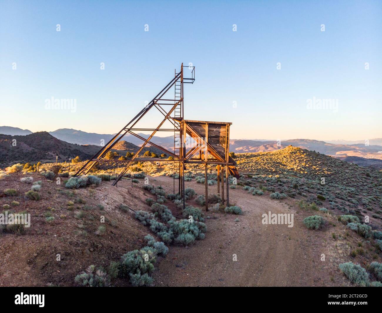 Wooden mining structure head frame on claim in the Nevada desert Stock ...