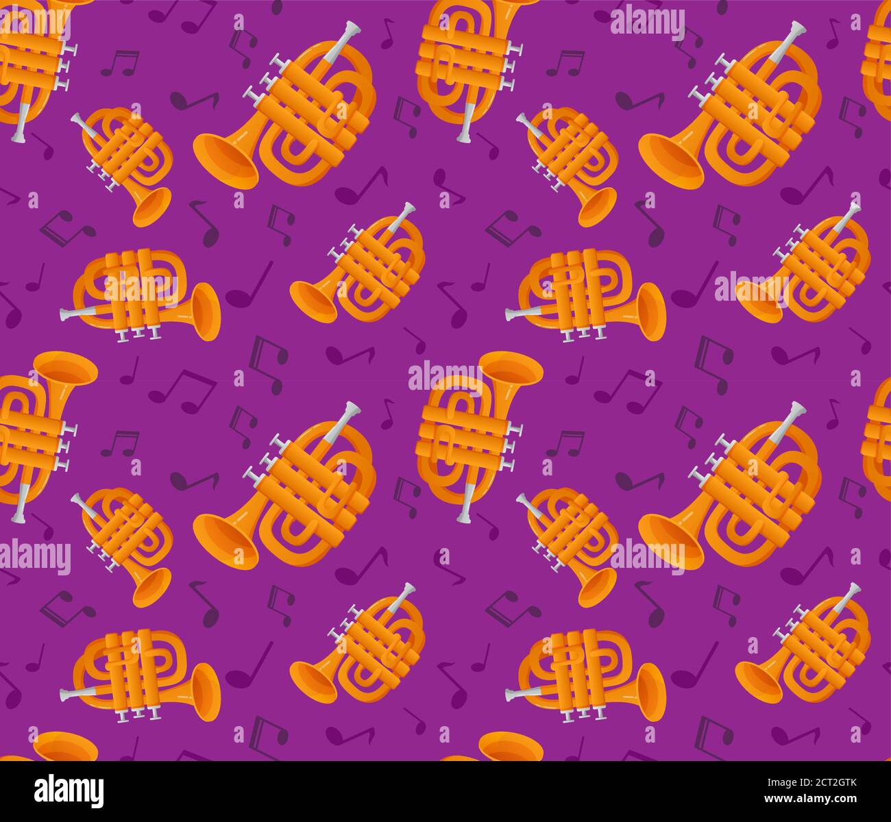 Seamless pattern musical instruments trumpet with notes Stock Vector ...