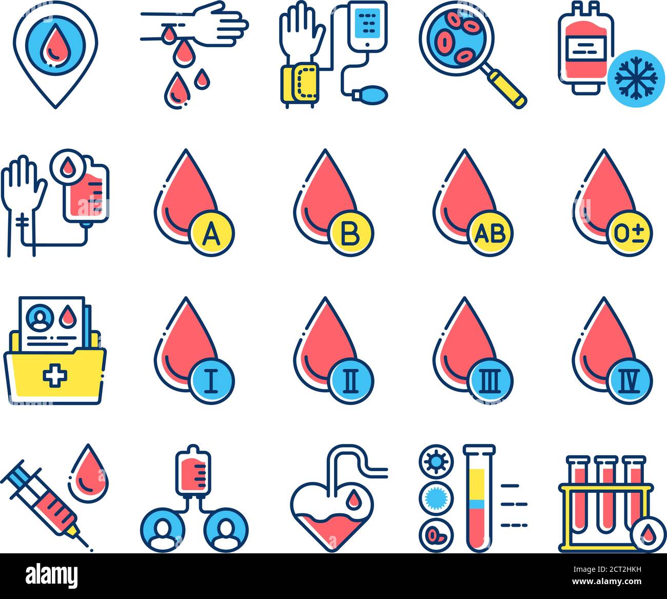 Blood transfusion color line icons set. Donation concept. Medical ...