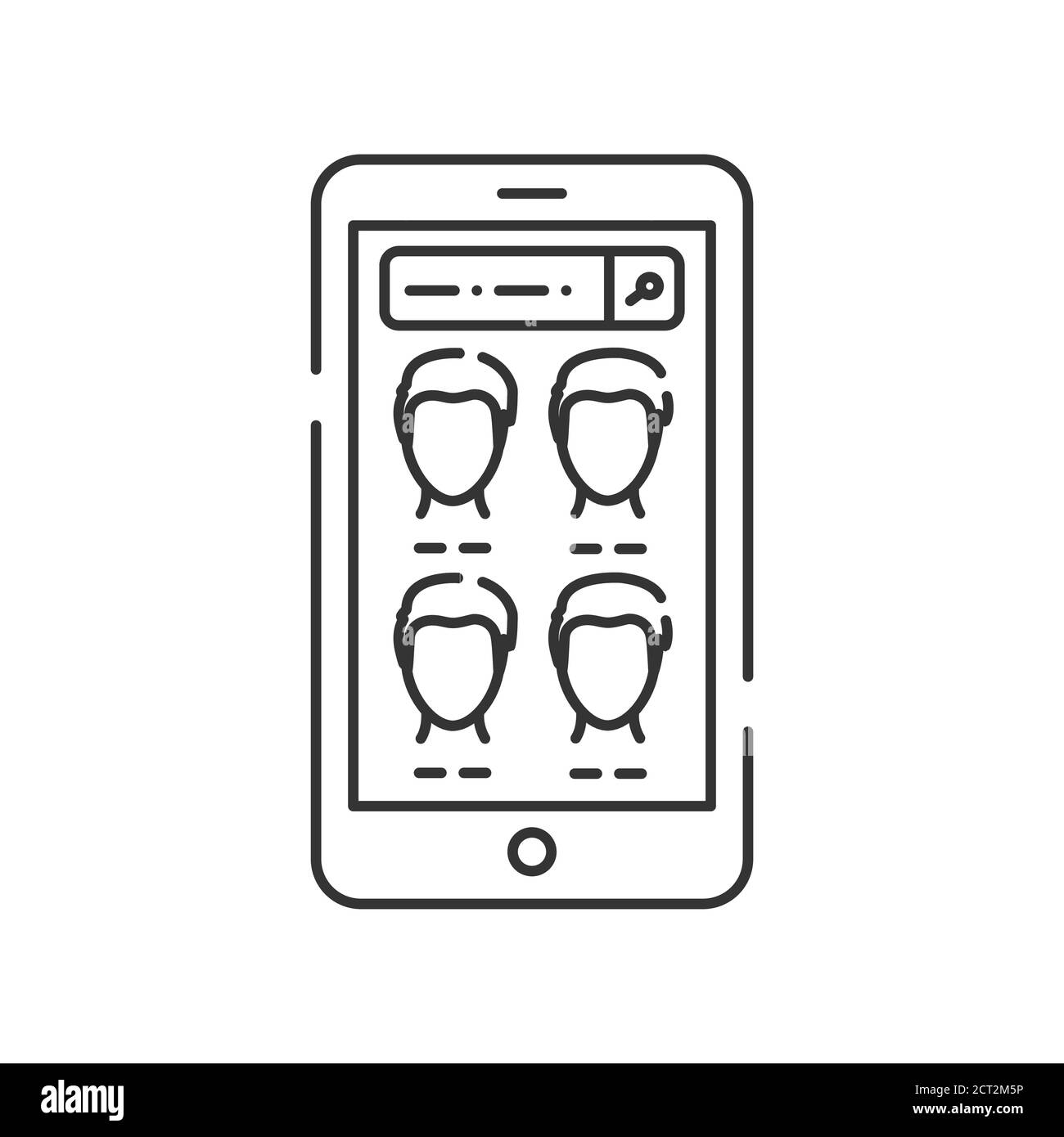 Online dating app on smartphone screen color line icon. Searching for ...