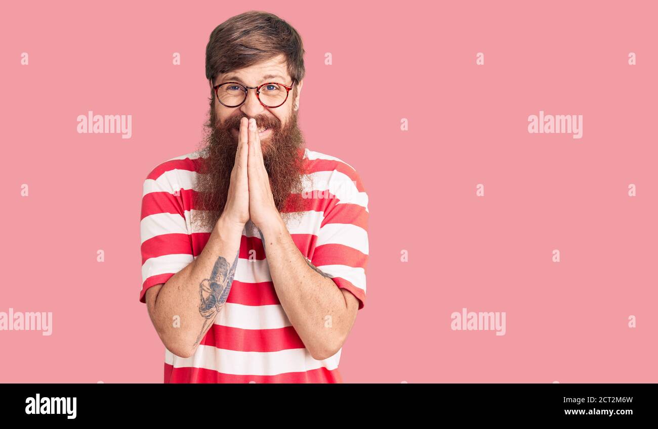 Handsome Young Red Head Man With Long Beard Wearing Casual Clothes