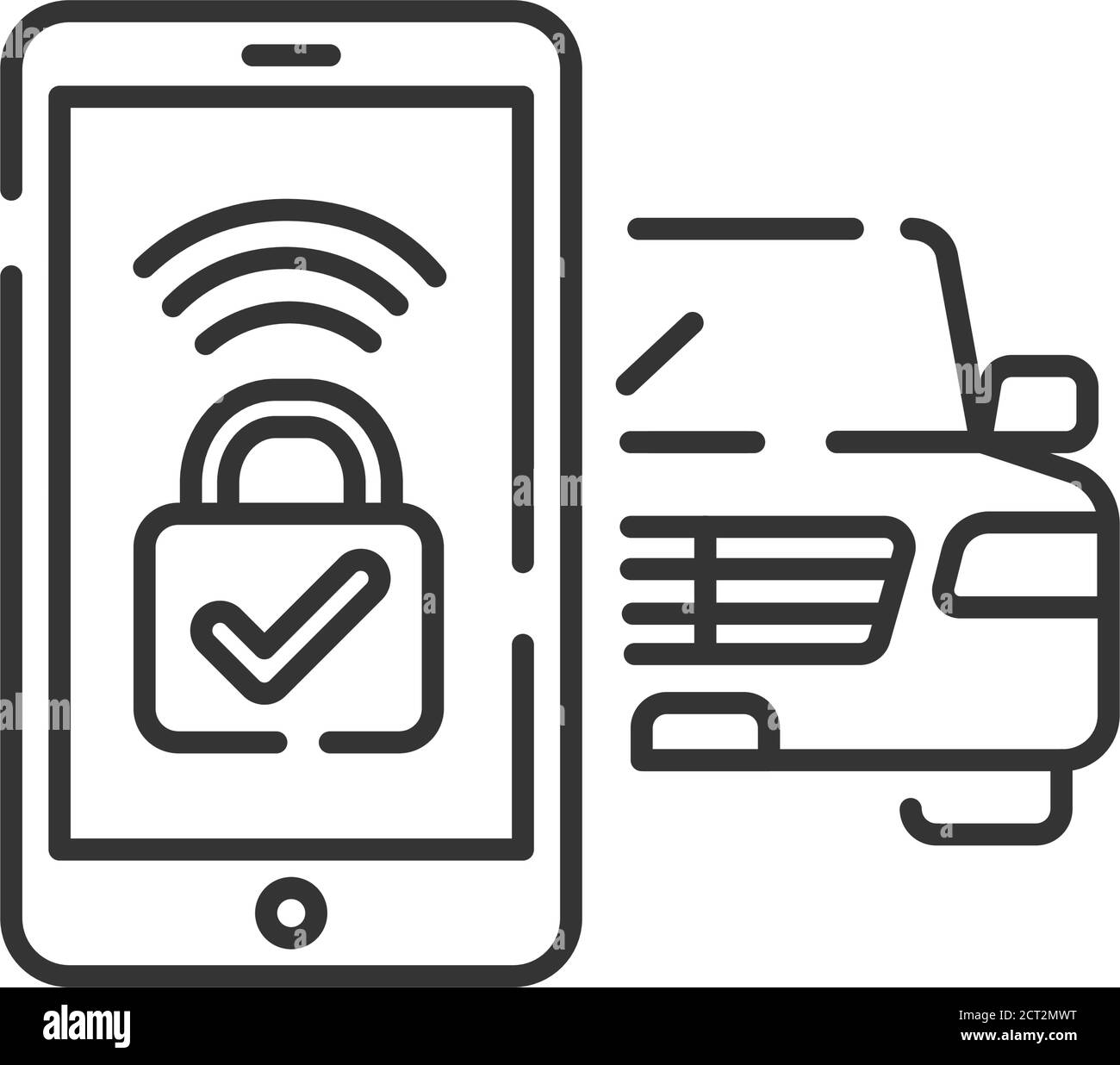 Smart car security system color line icon. Smartphone screen ...