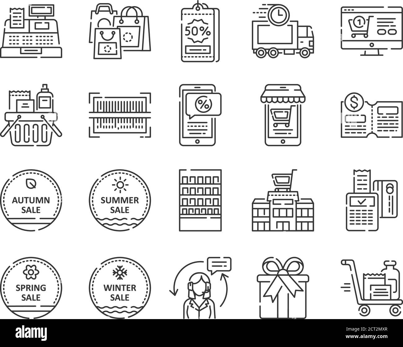 Shopping line black icons set. Commerce. Signs for web page, app, promo ...