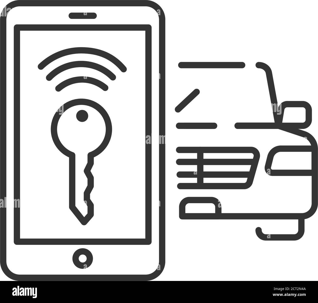 Smart car wireless key color line icon. Smartphone screen application ...
