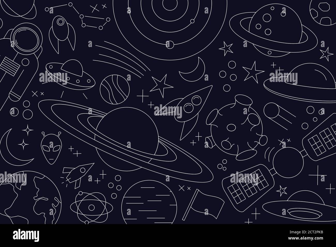 Modern pattern of planet, star, comet, with different rockets. Universe ...