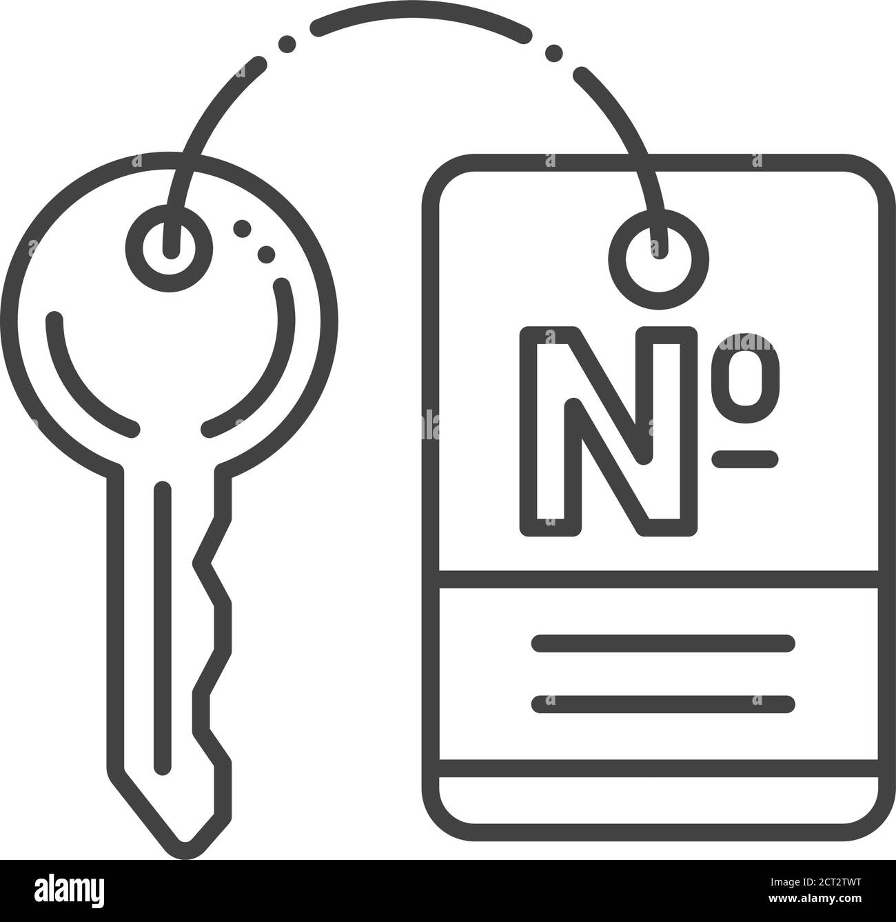 Room key with number black line icon. Hotel security sign. Pictogram ...