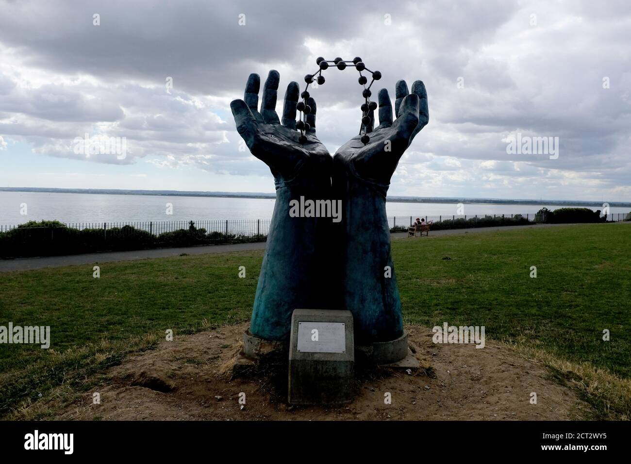 bronze statue called hands & molecule in ramsgate coastal town east ...